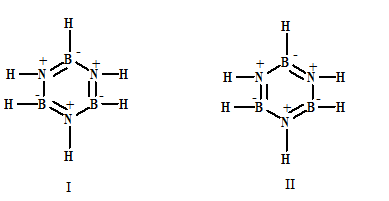 Borazine, B 3 N 3 H 6 , has the skeleton Draw the resonance forms of ...