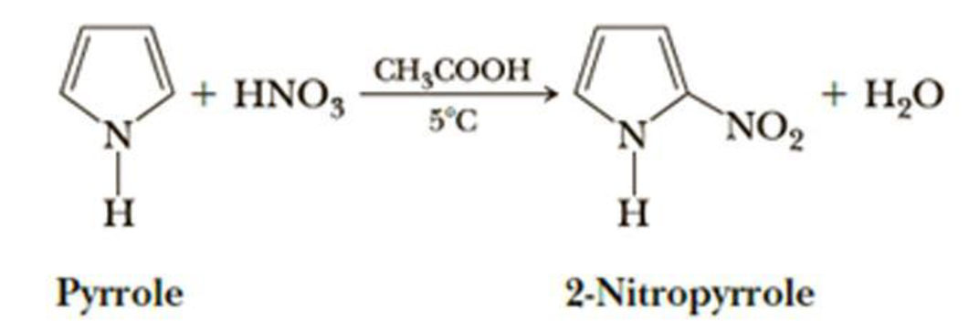 Pyrrole undergoes electrophilic aromatic substitution preferentially at ...
